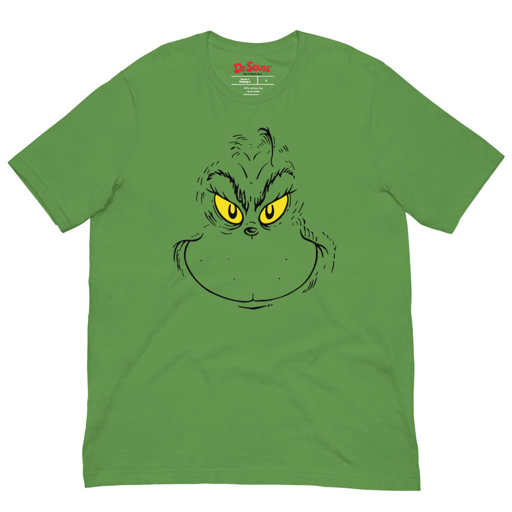 Grinch Face Adult T-Shirt | Officially Licensed Holiday Tee – Dr. Seuss ...